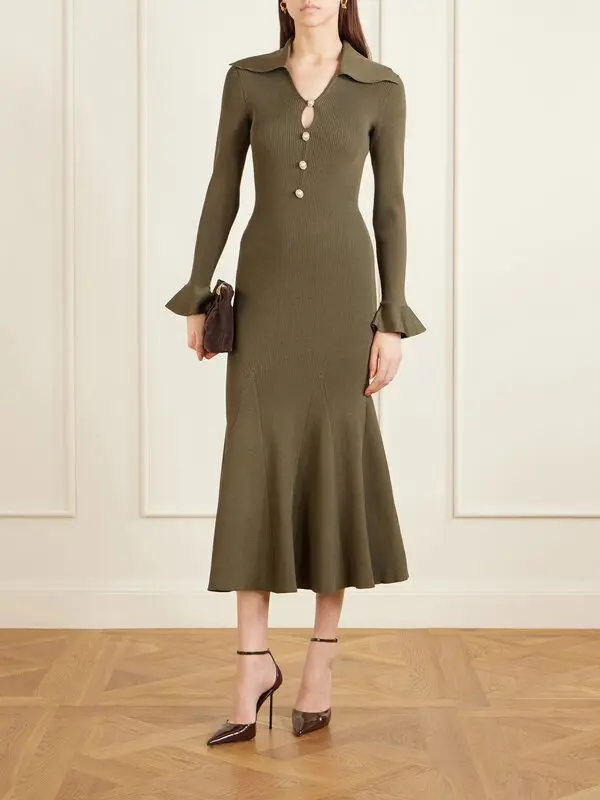 SELF-PORTRAIT Embellished Ribbed-knit Midi Dress