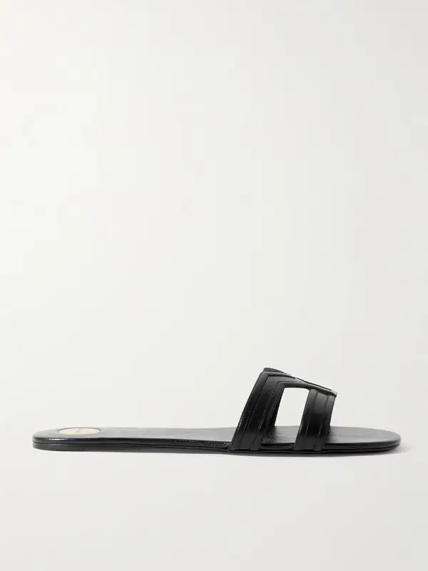 Saint Laurent Mabrouka Leather Slides - Black