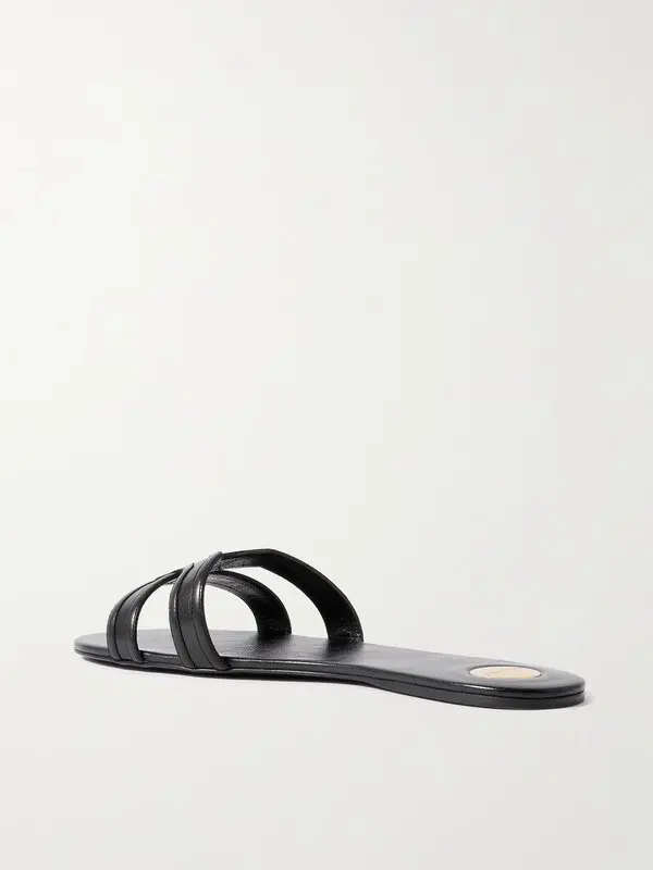 Saint Laurent Mabrouka Leather Slides - Black