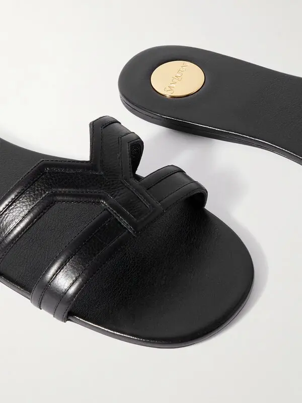 Saint Laurent Mabrouka Leather Slides - Black