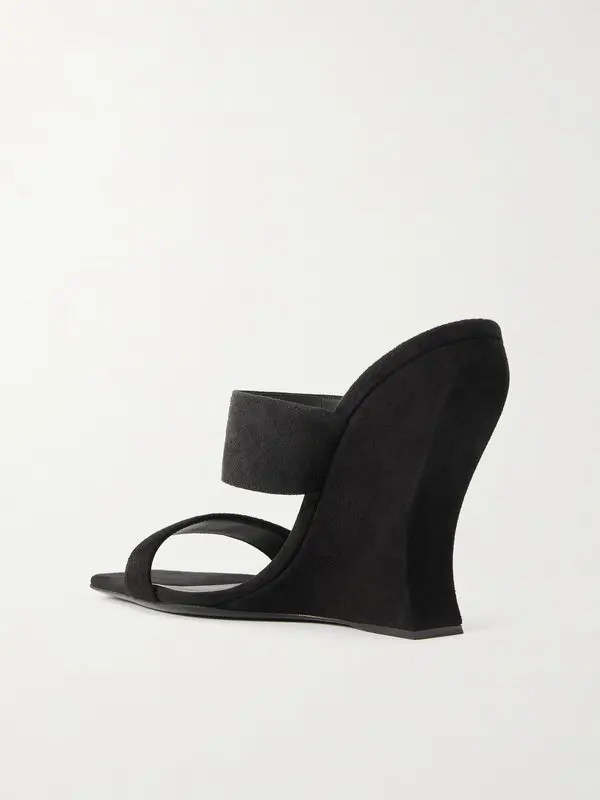 Alaïa Wave 110 Suede Wedge Mules - Black
