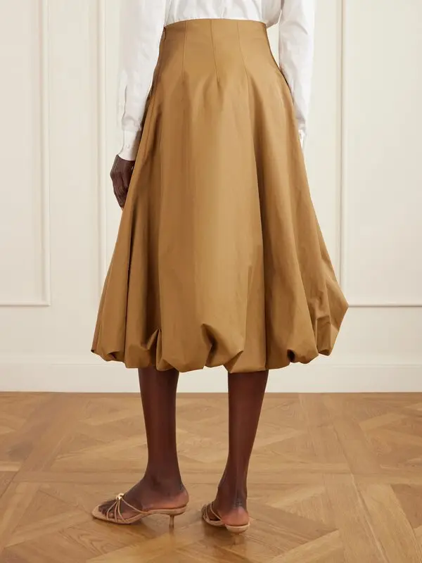 TWP Gathered Cotton-blend Canvas Midi Skirt