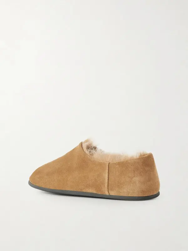 CHRISTEN Shearling-lined Suede Slippers - Neutrals