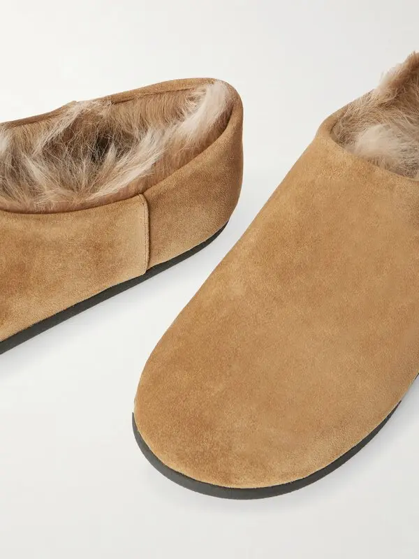 CHRISTEN Shearling-lined Suede Slippers - Neutrals