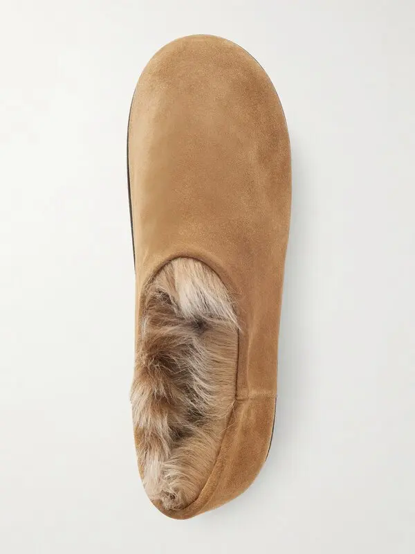 CHRISTEN Shearling-lined Suede Slippers - Neutrals