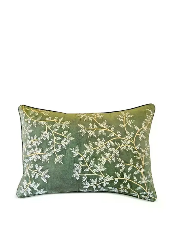 LES-OTTOMANS Embroidered Botanical Cushion - Green