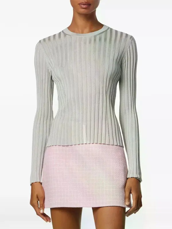 Versace Ribbed Crew-neck Long-sleeve Sweater With Medusa Stud