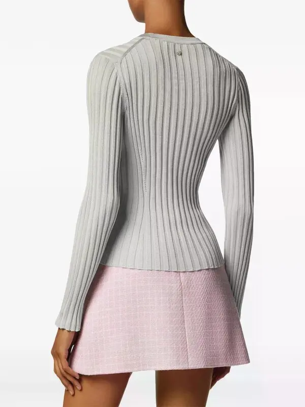 Versace Ribbed Crew-neck Long-sleeve Sweater With Medusa Stud