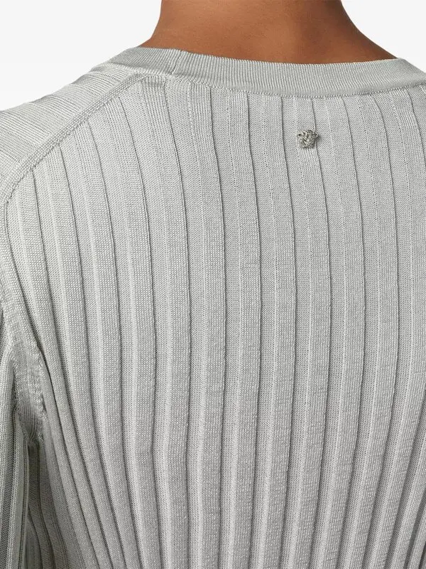 Versace Ribbed Crew-neck Long-sleeve Sweater With Medusa Stud