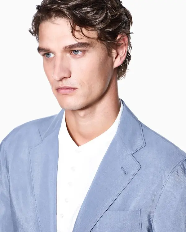 Giorgio Armani Upton Line Single-breasted Jacket In Washed Silk - Light Blue