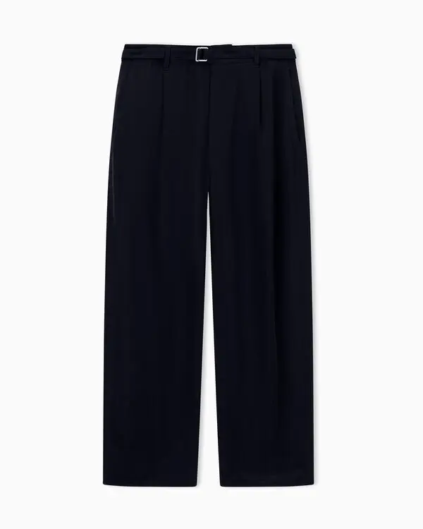Giorgio Armani Cupro Basketweave Single-pleat Trousers - Black