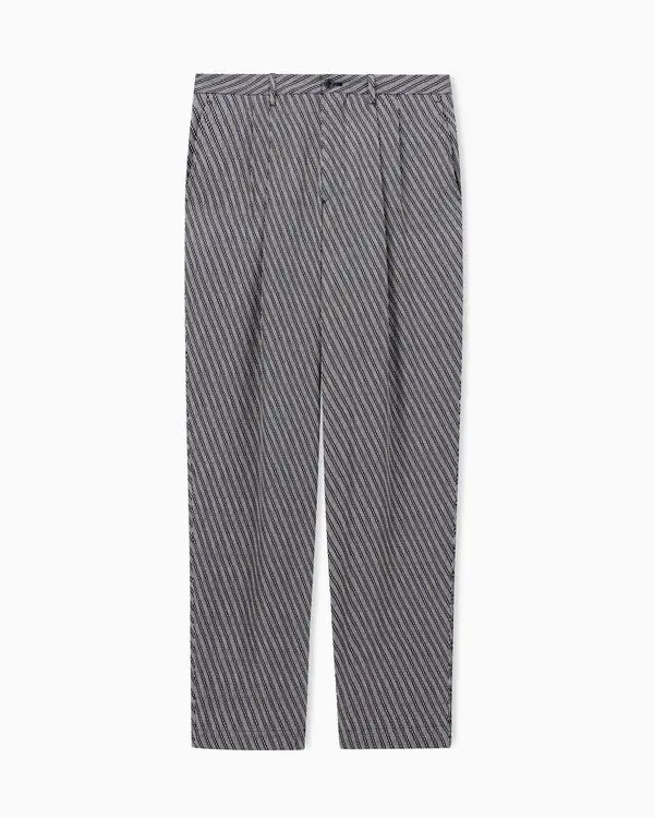 Giorgio Armani Lyocell And Silk Pleated Trousers With Diagonal Print