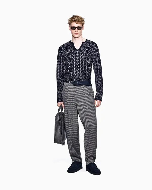 Giorgio Armani Lyocell And Silk Pleated Trousers With Diagonal Print
