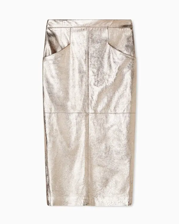 Giorgio Armani Laminated Leather Pencil Skirt - Beige