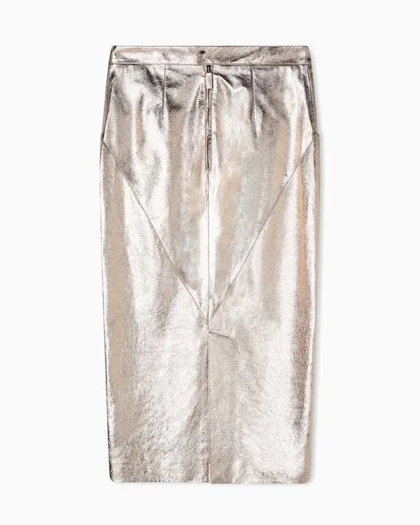 Giorgio Armani Laminated Leather Pencil Skirt - Beige