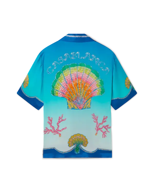 Casablanca Coquillage Coloré Short Sleeve Silk Shirt - Blue