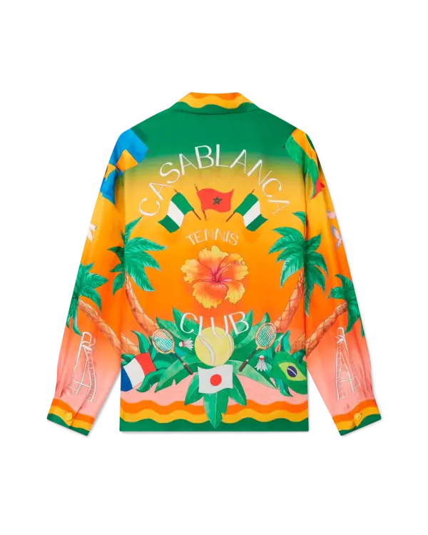 Casablanca Tennis Club En Fleur Long Sleeve Silk Shirt - Multicolor