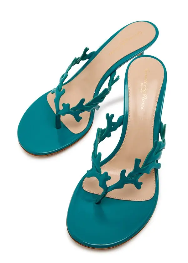 GIANVITO ROSSI Ocean 70 Patent Leather Thong Mules - Teal