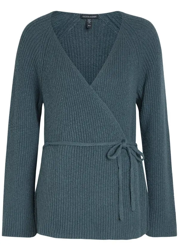 Eileen Fisher Ribbed Cotton-blend Wrap Cardigan