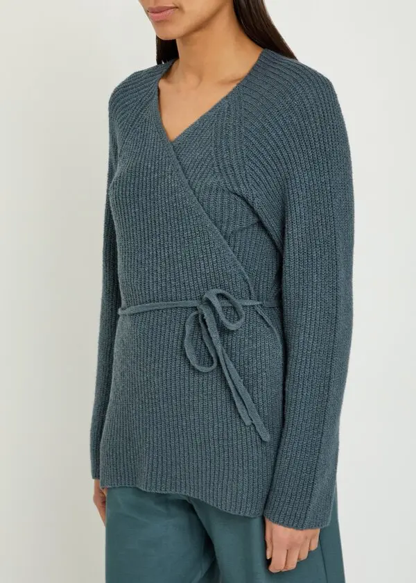 Eileen Fisher Ribbed Cotton-blend Wrap Cardigan