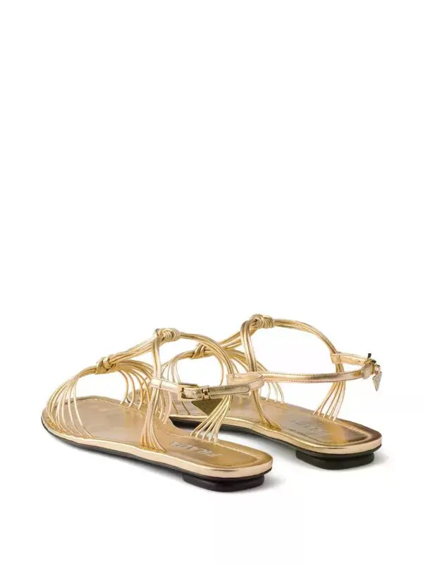 Prada Metallic-effect Leather Flat Sandals - Gold