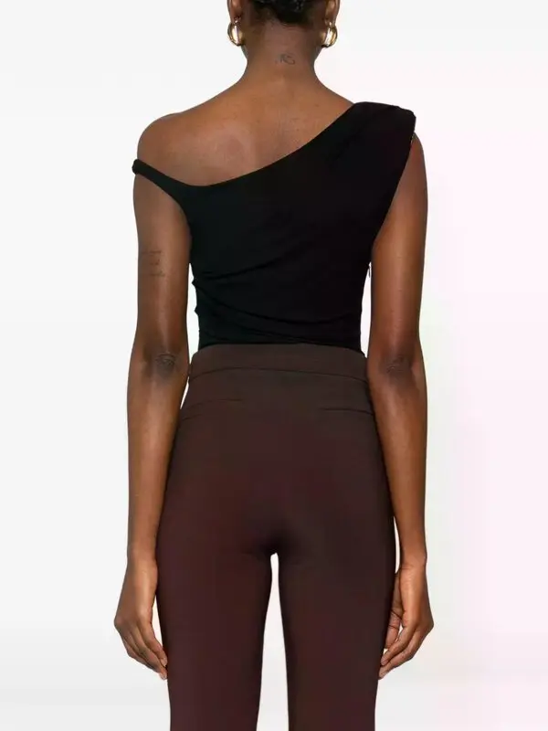 Elisabetta Franchi One-shoulder Draped Bodysuit With Golden Metal Accent - Black