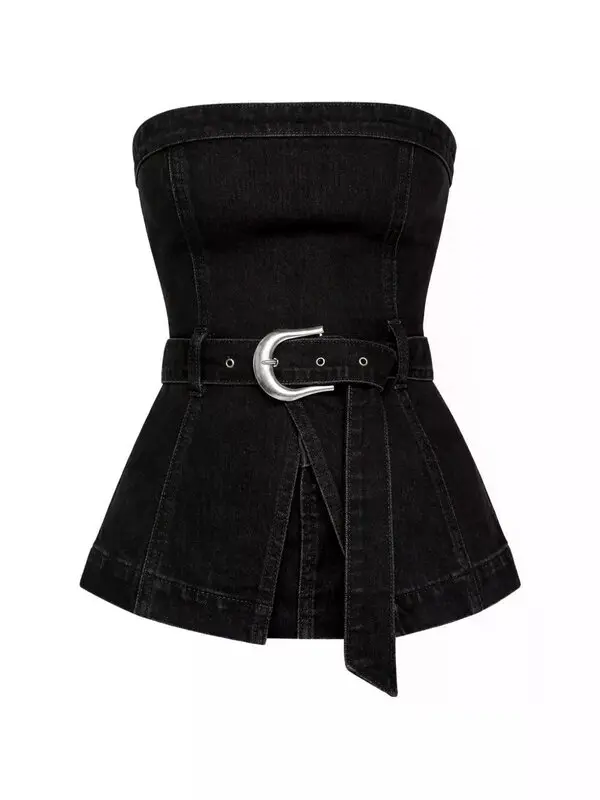 REFORMATION Collins Belted Denim Top - Black