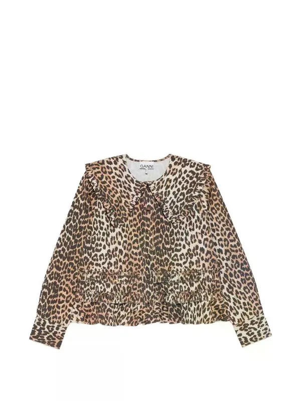 GANNI Leopard-print Ruffled Shirt