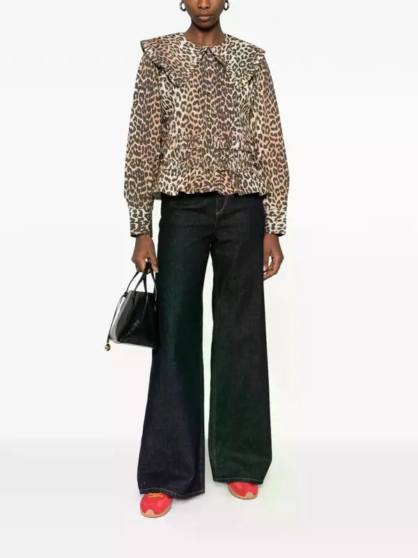 GANNI Leopard-print Ruffled Shirt