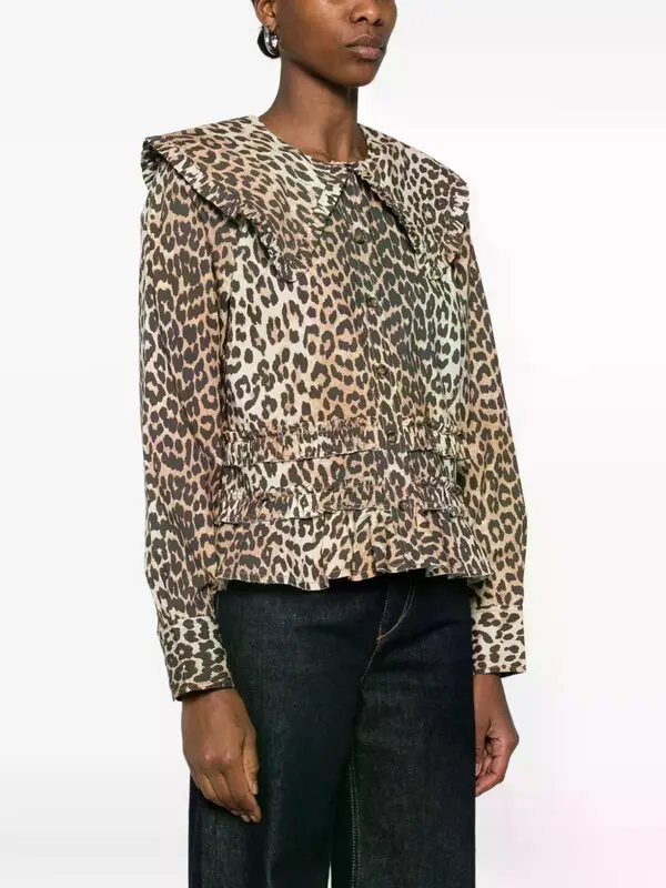 GANNI Leopard-print Ruffled Shirt