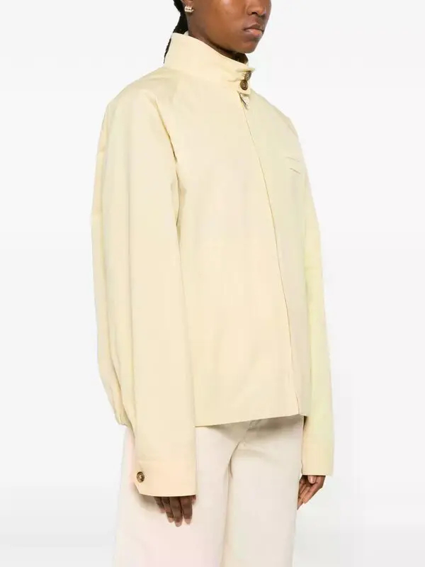 Miu Miu Logo-embroidered Stand Collar Zip-up Jacket - Yellow
