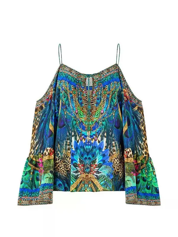Camilla Printed Drop-shoulder Top