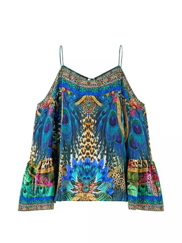 Camilla Printed Drop-shoulder Top