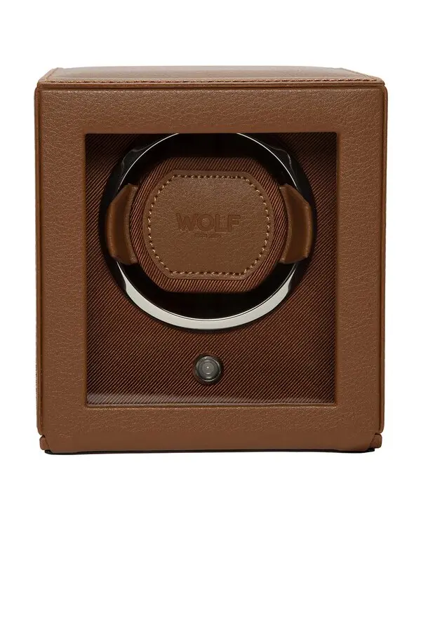 Wolf Cub Single Watch Winder With Cover - Cognac
