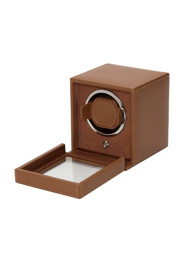 Wolf Cub Single Watch Winder With Cover - Cognac