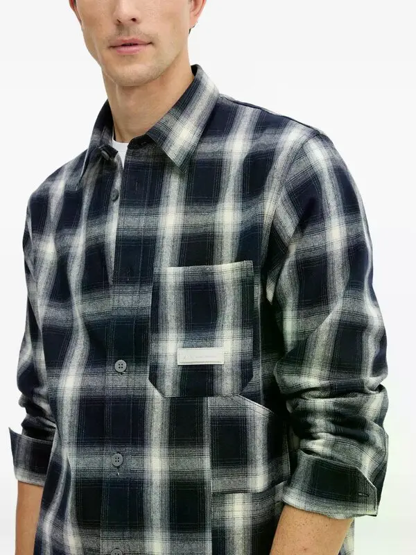 Armani Exchange Check-pattern Pocket Shirt - Blue
