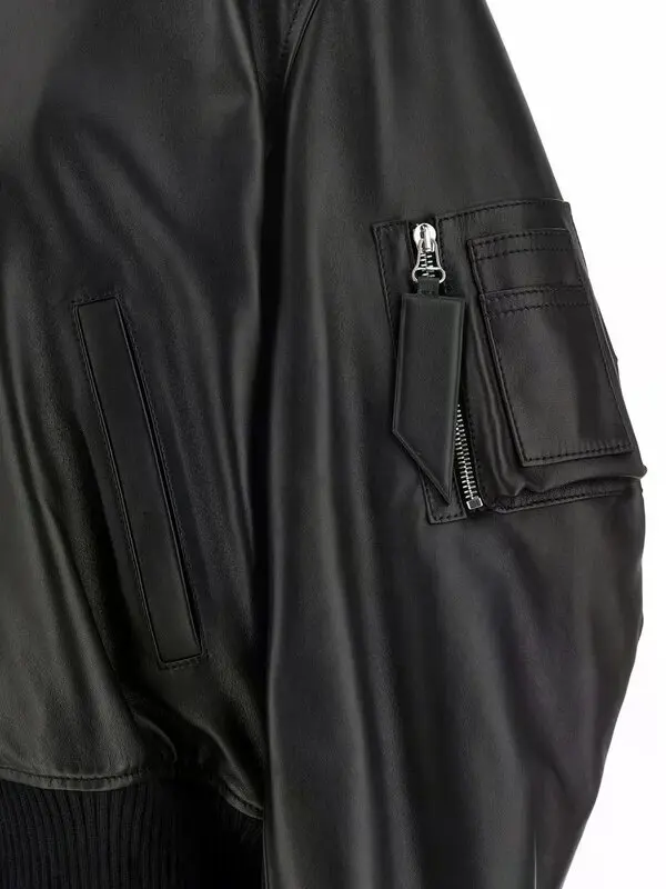 Attico Ribbed Leather Bomber Jacket