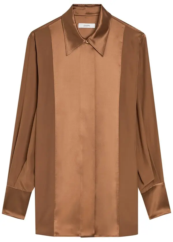 JOSEPH Paneled Silk Blouse - Rust