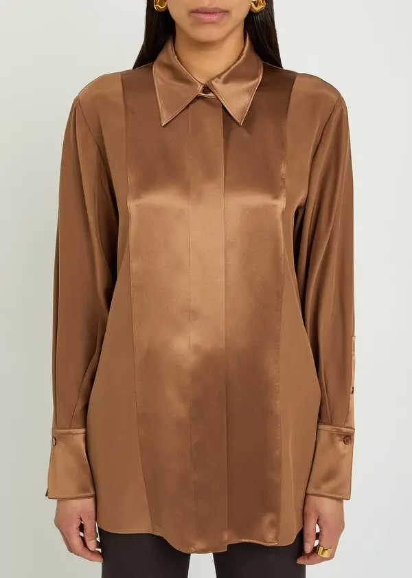 JOSEPH Paneled Silk Blouse - Rust