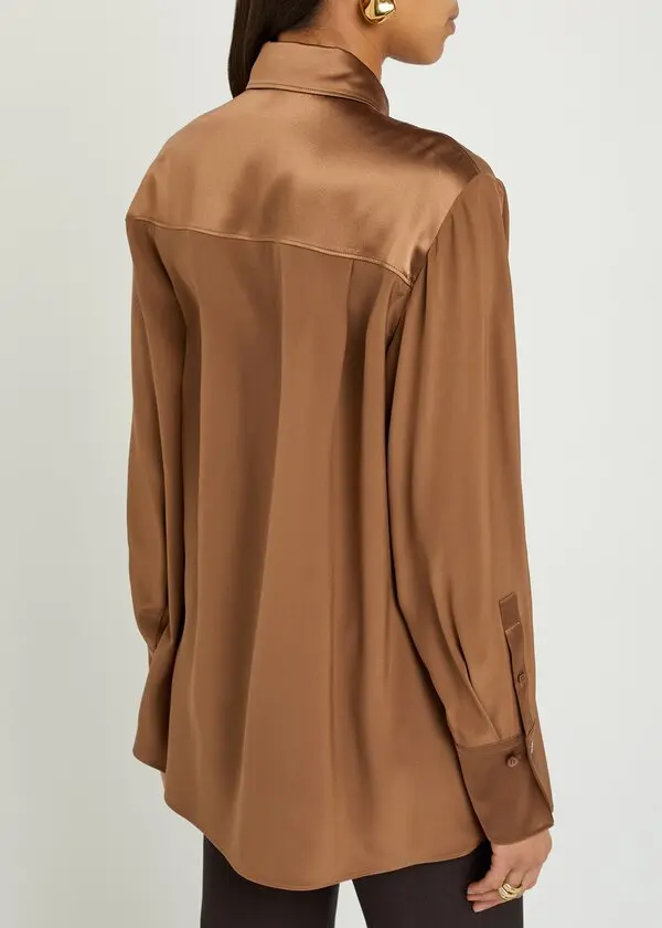 JOSEPH Paneled Silk Blouse - Rust