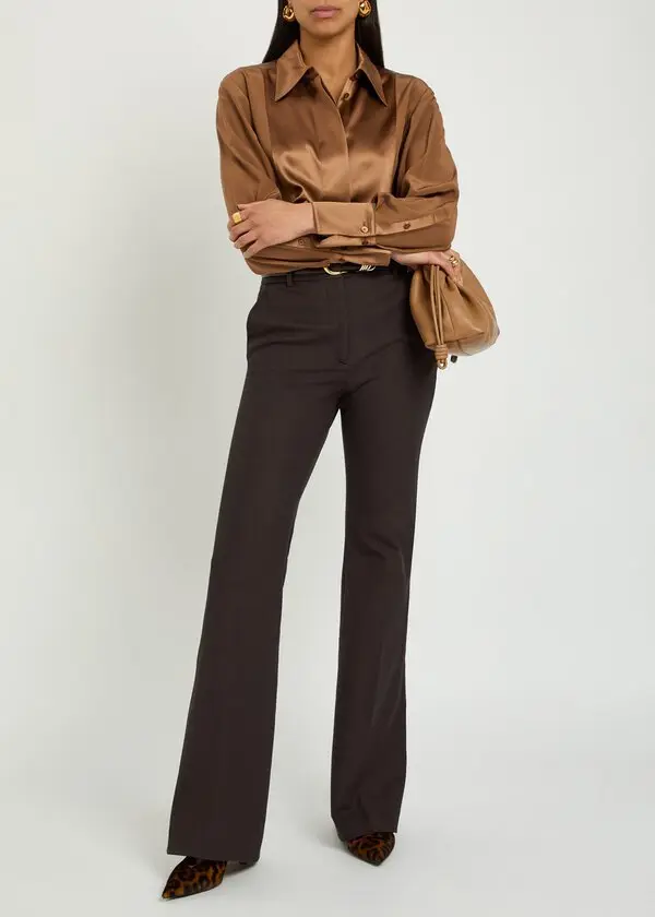 JOSEPH Paneled Silk Blouse - Rust