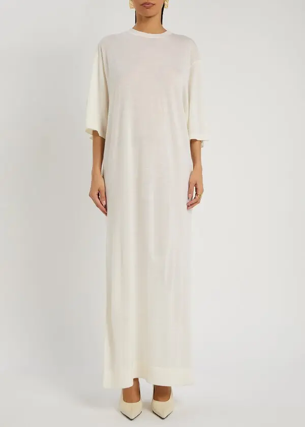 TOTEME Fine-knit Wool Maxi Tee Dress - Ecru