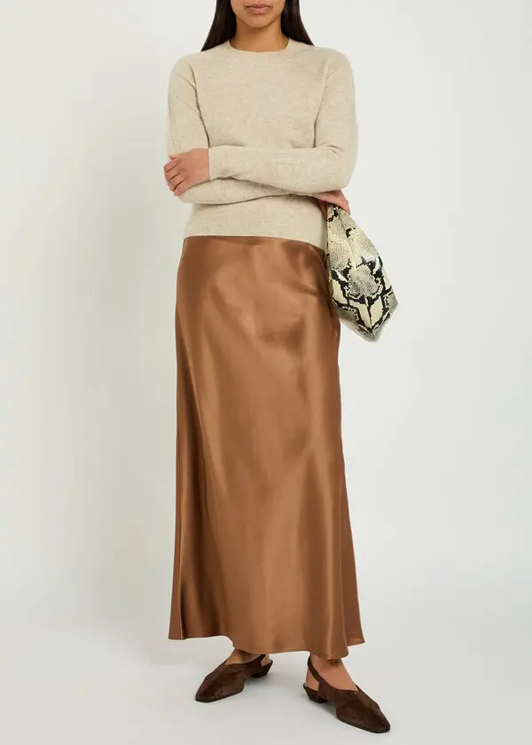 JOSEPH Isaak Silk Midi Slip Skirt - Rust