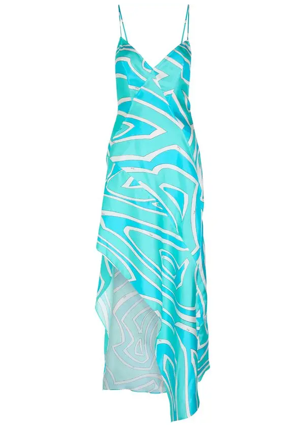 Emilio Pucci Printed Silk-twill Midi Dress - Turquoise
