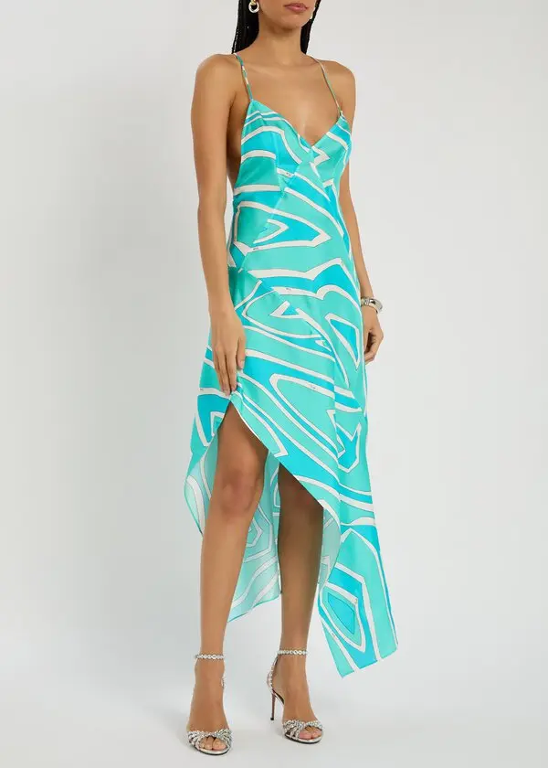 Emilio Pucci Printed Silk-twill Midi Dress - Turquoise