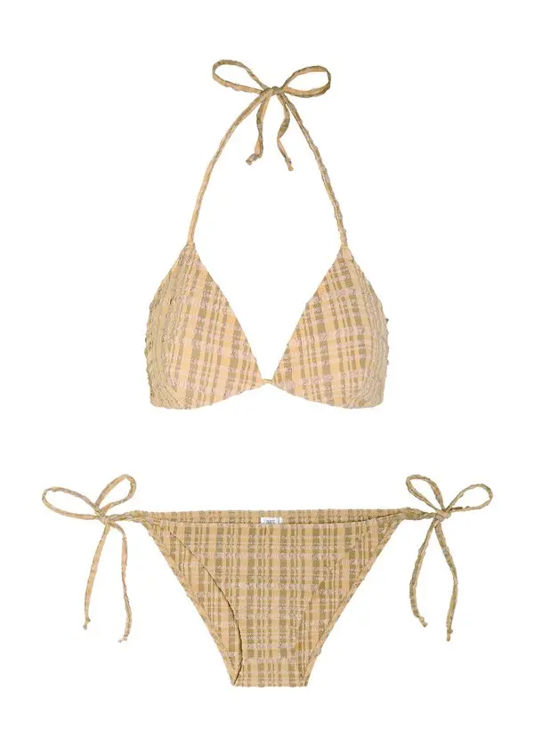 Lisa Marie Fernandez Retro Striped Seersucker Bikini - Beige