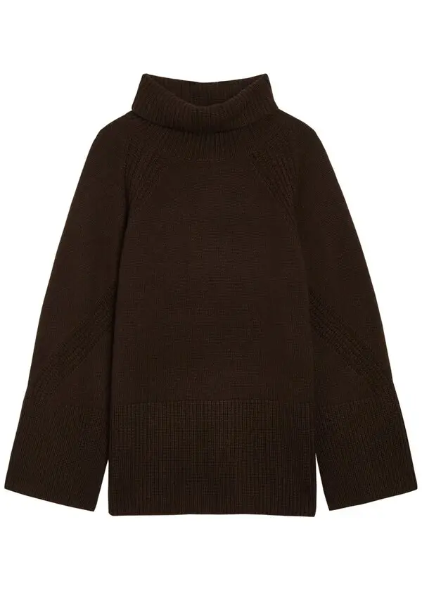 JOSEPH Lotus Roll-neck Cashmere Jumper - Brown