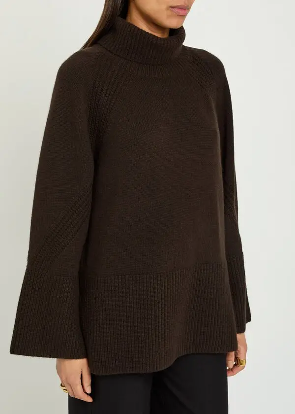 JOSEPH Lotus Roll-neck Cashmere Jumper - Brown