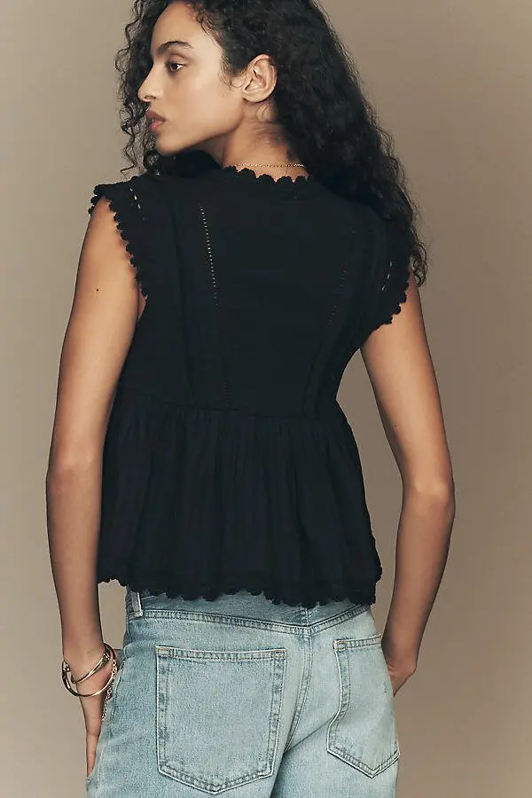 RAISONNEL Cotton Scalloped Top