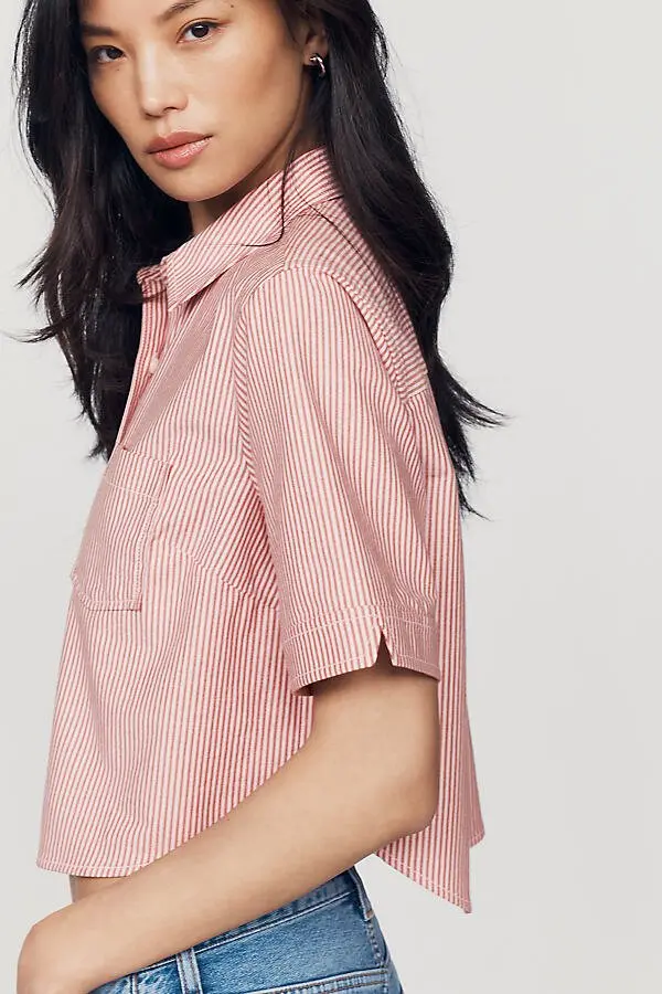 Maeve Merritt Cropped Button-down Shirt - Pink Pattern